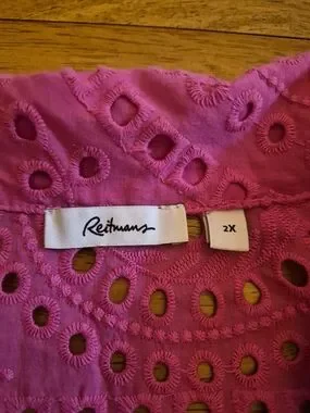Reitmans | Tops | Reitmans Pink Eyelet Buttonfront Tiehem Blouse | Poshmark